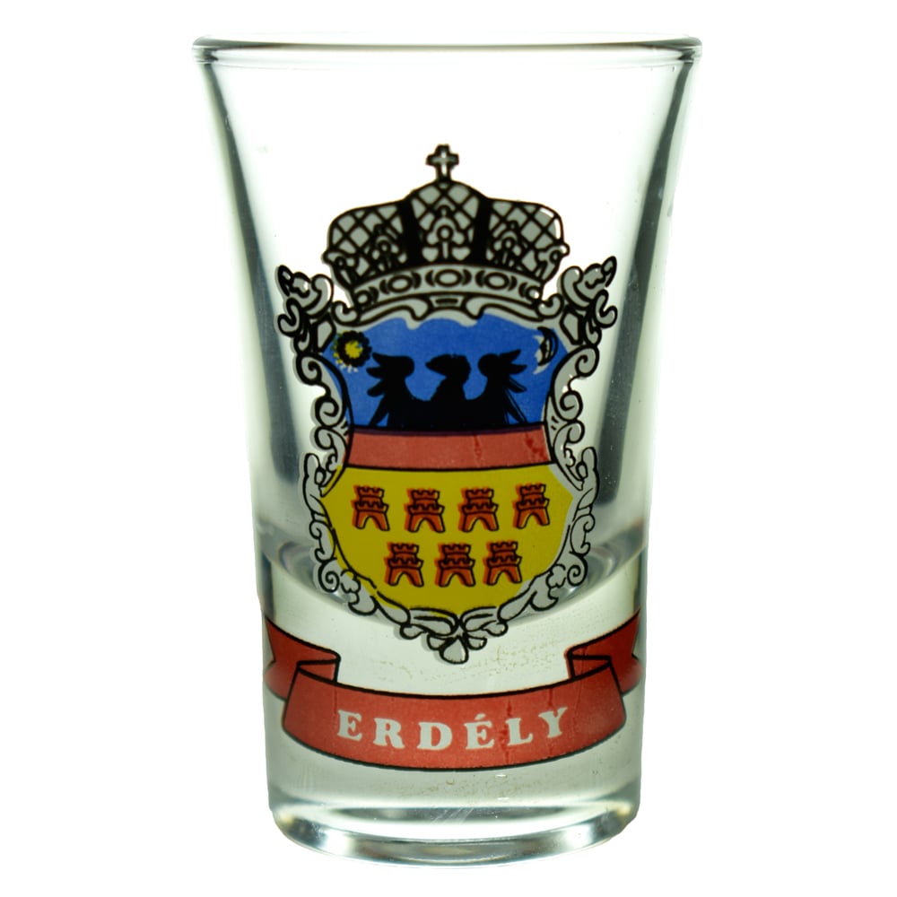 Pahar de tuica din sticla cu grafica in cutie transparenta - stema ...