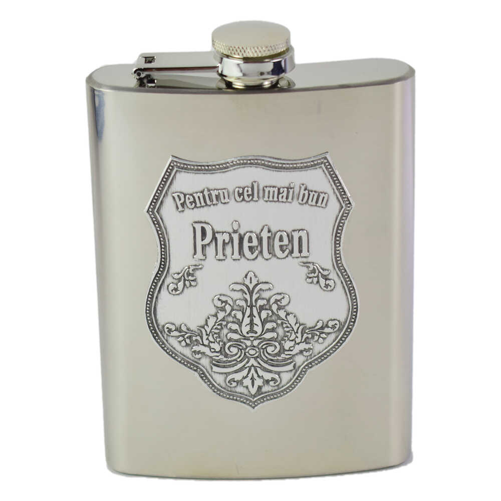 Plosca din metal cu decor embosat - Pentru cel mai bun Prieten - Hontfar