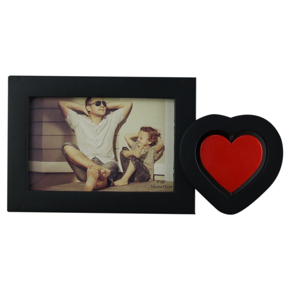 Rama foto din plastic cu inima - Dim. poza 10x15 CM Alb/Negru - Hontfar