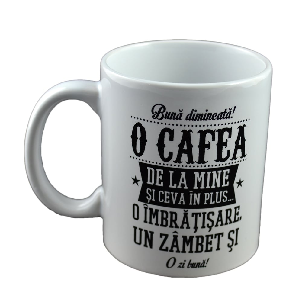 Cana ceramica Boss Mug 300 ml "Buna dimineata! O cafea de la mine si ceva in plus... O ...