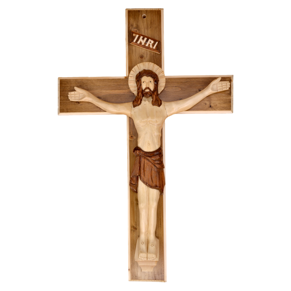 Cruce din lemn si ipsos - Crucifix cu Isus rastignit 70x46 CM - Hontfar