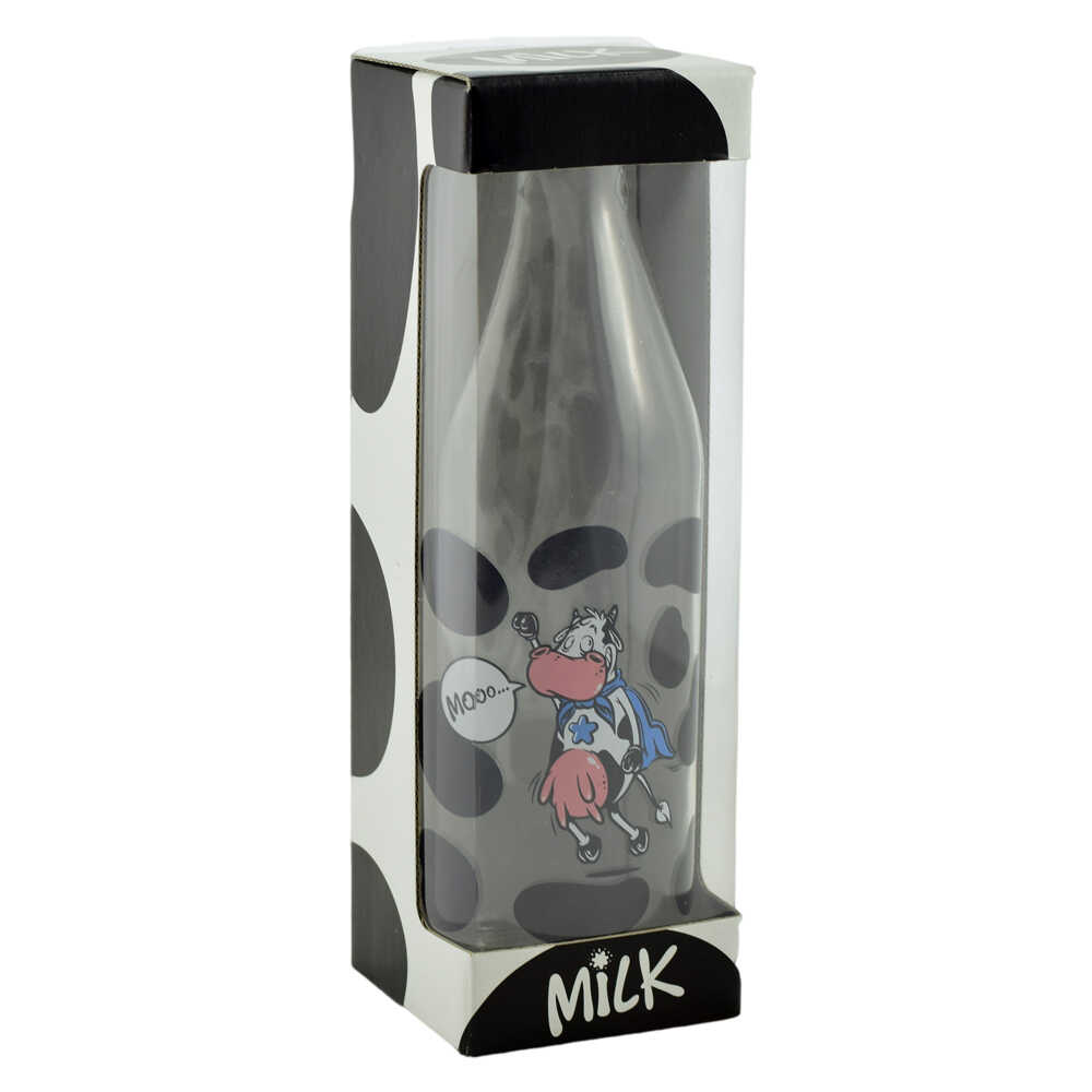 Sticla cu capac de metal pentru lapte in cutie decorativa - Super Cow ...
