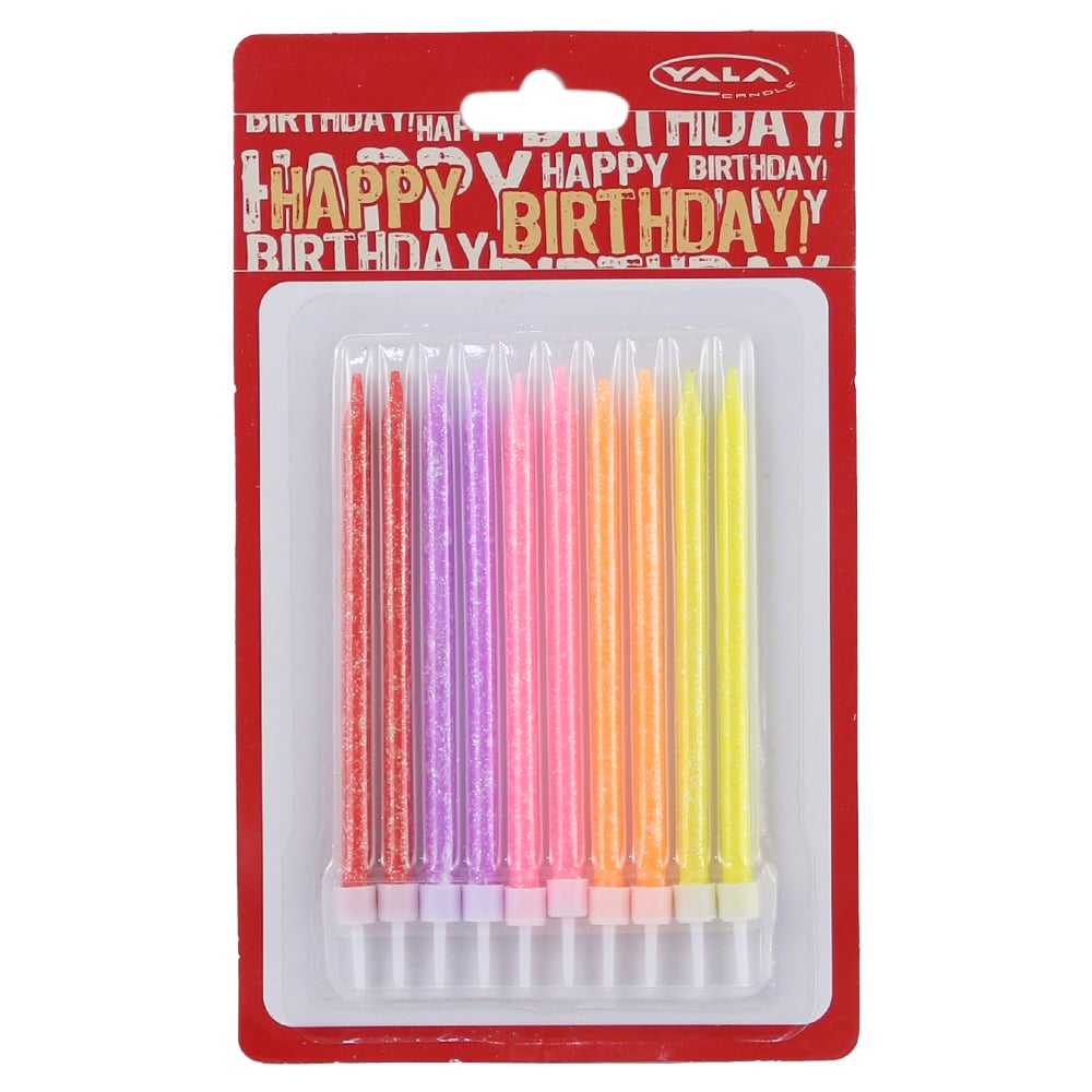 Set 10 lumanari tort colorate cu sclipici 11 CM - Hontfar