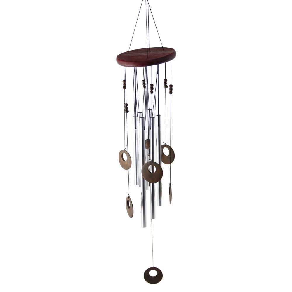 Clopotel de vant cu 6 tuburi metalice si inele din lemn 70 CM - Hontfar
