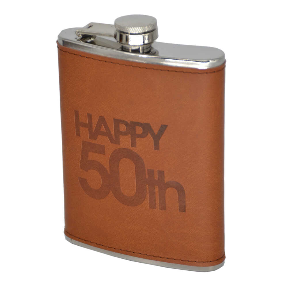 Plosca realizata din inox si acoperti cu piele ecolgica - Happy 50th ...