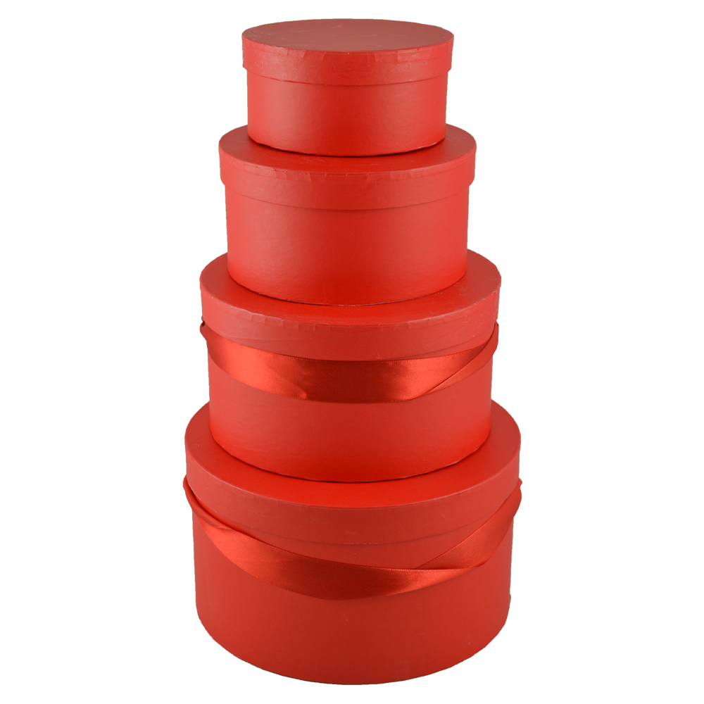 Set 4 cutii rotunde pentru cadouri - Rosu 22 CM - Hontfar