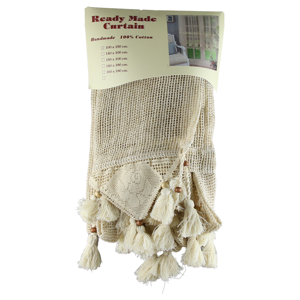 Perdea din bumbac, rustica 100x150 CM, cu dantela si franjuri - Hontfar