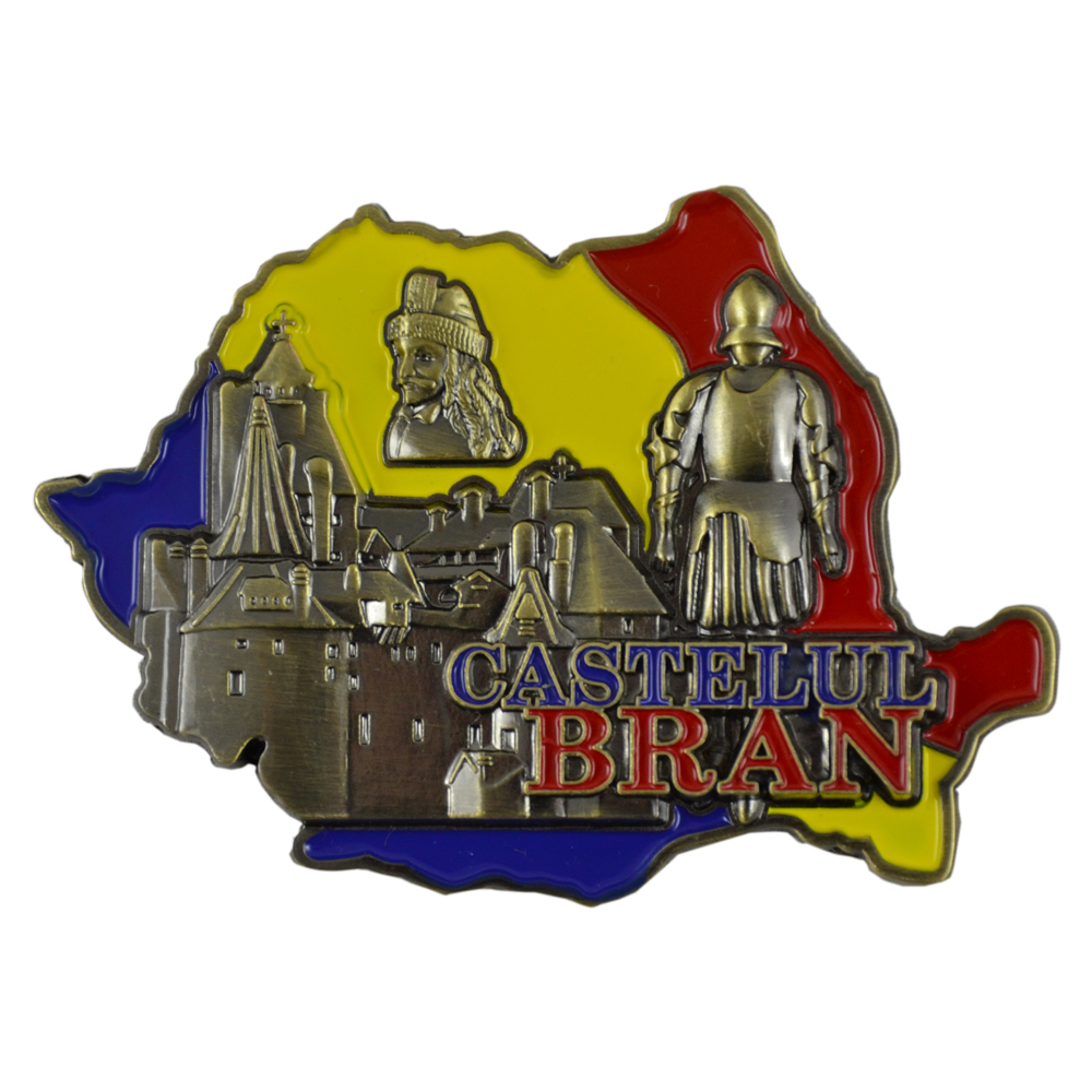 Magnet decorativ Harta Romaniei din metal 7x5 CM, Castelul Bran - Hontfar
