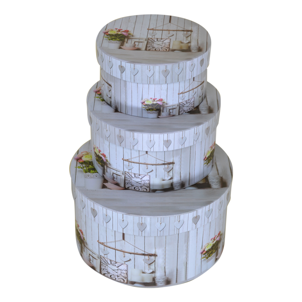 Set 3 cutii rotunde pentru cadouri/depozitare - Diverse modele - Hontfar