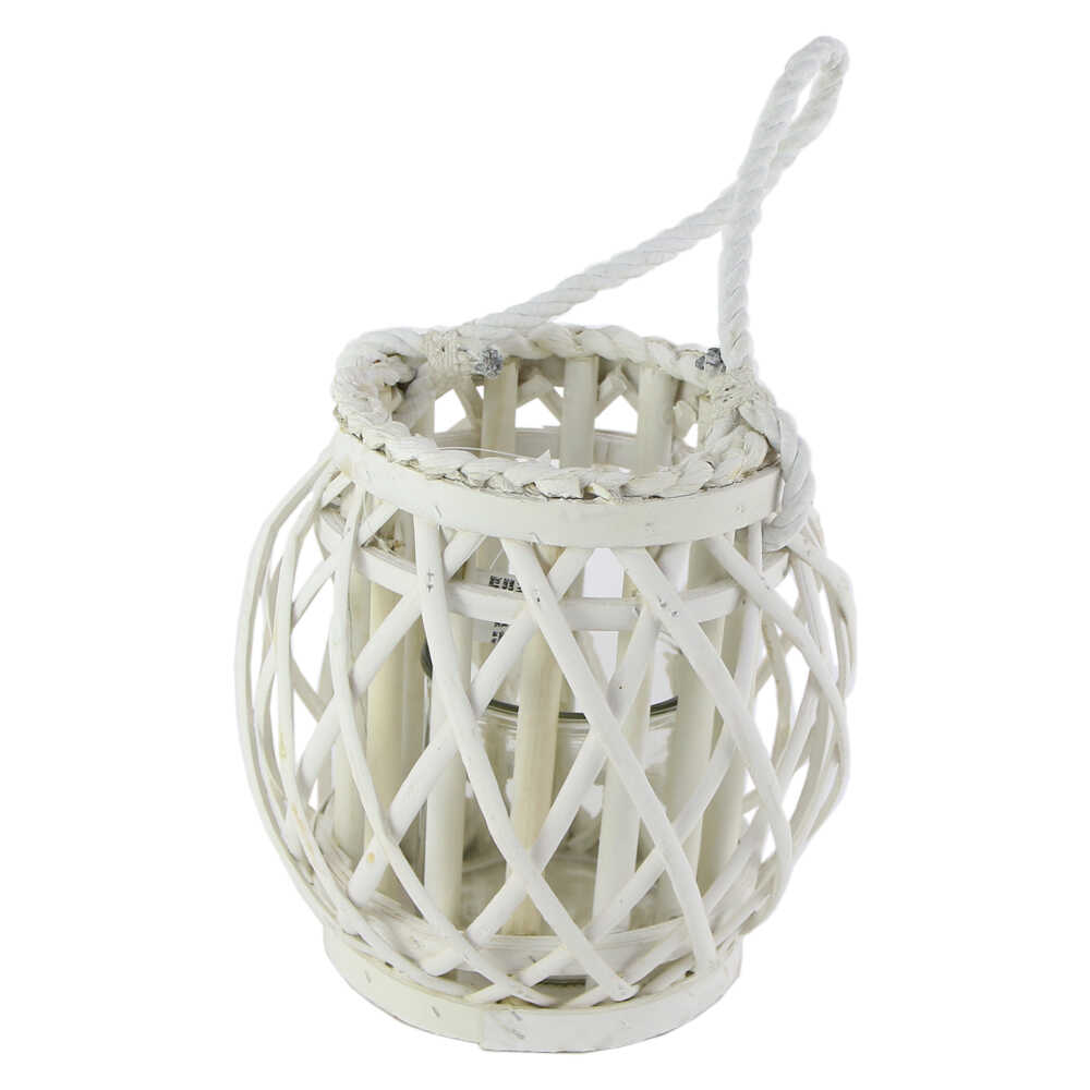 Felinar din rachita cu candela 20 CM Alb - Hontfar