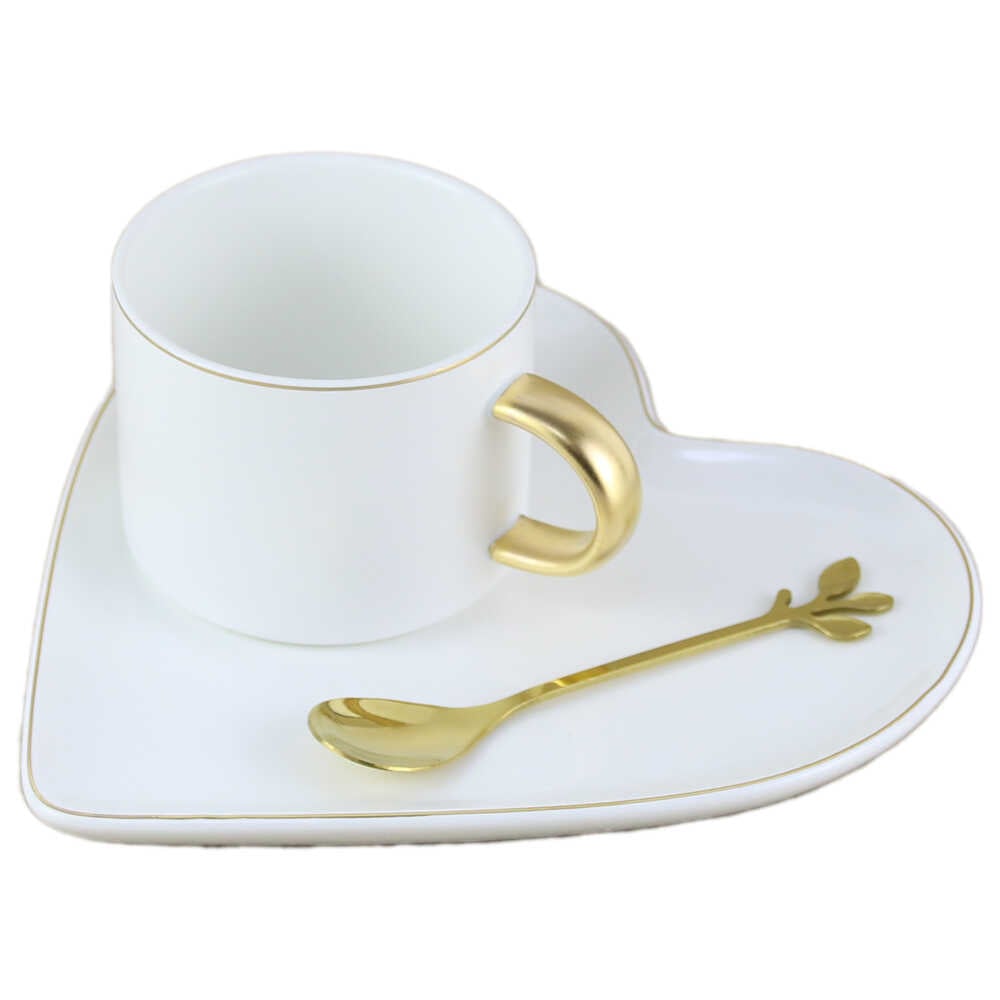 Ceasca de cafea cu farfurie si lingurita Exclusive din ceramica - Inima ...