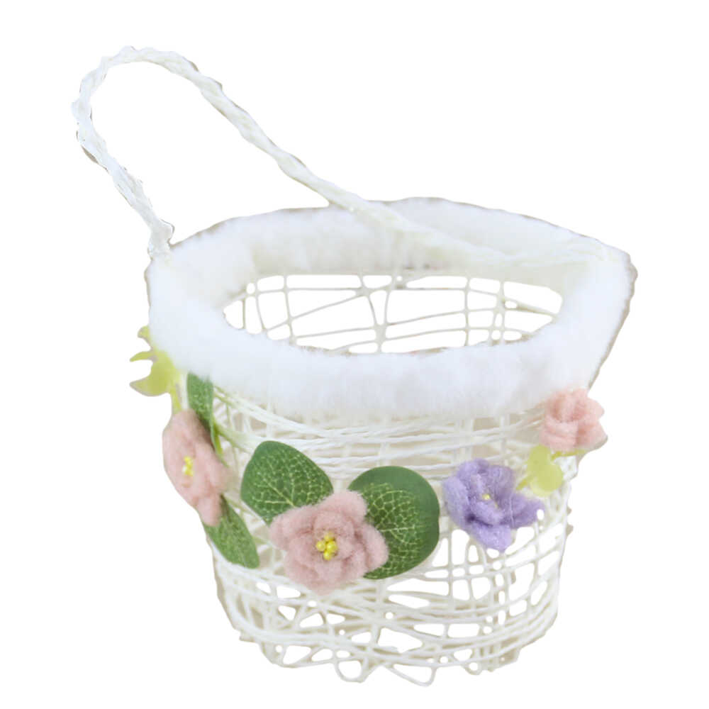 Cosulet decorativ 13x10 CM, decorat cu flori, Natur/Alb - Hontfar