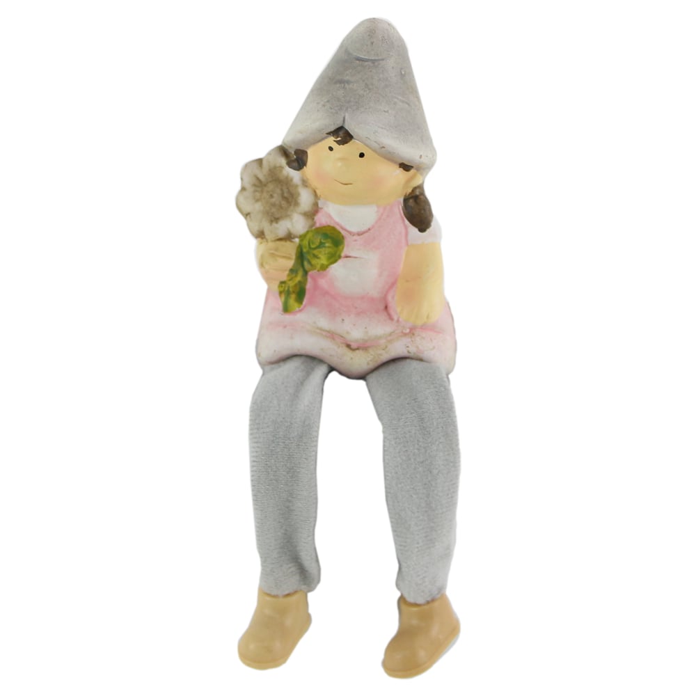 Figurina Fetita cu floare din ceramica cu picioare textil 18 CM - Hontfar