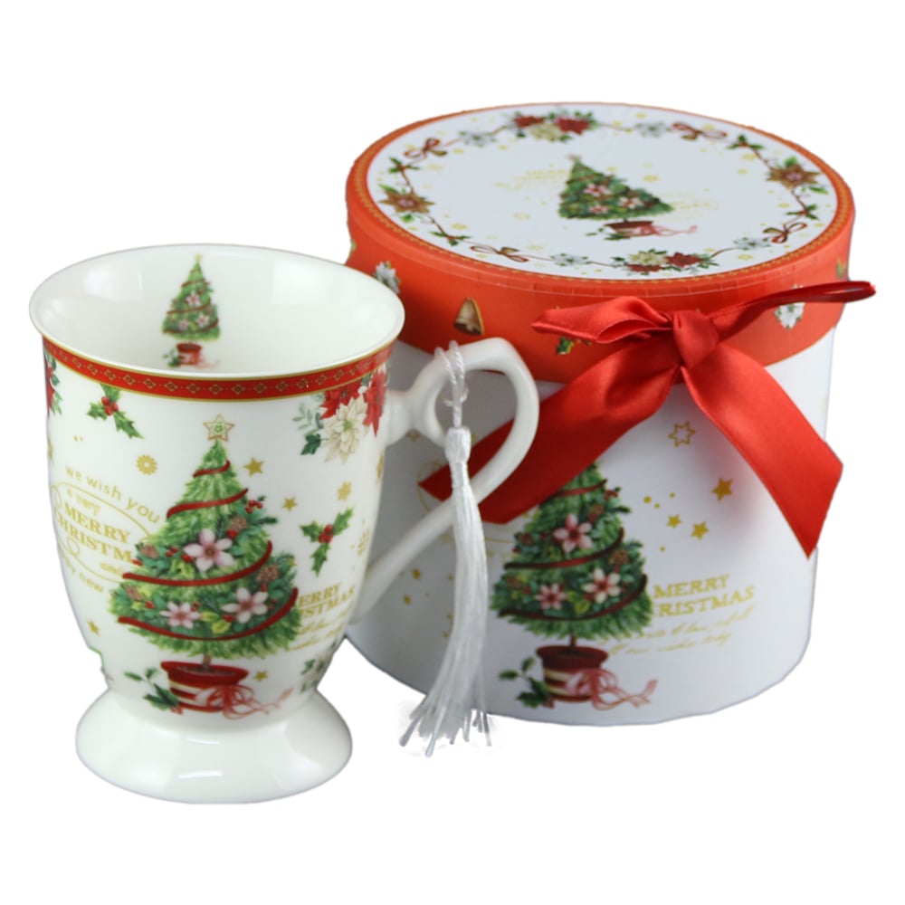 Cana ceramica cu snur, Brad, 300 ml, in cutie cadou - Hontfar