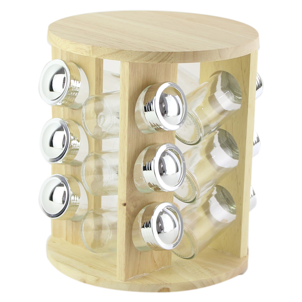 Set 12 recipiente pentru condimente si suport din lemn 20x23 CM - Hontfar