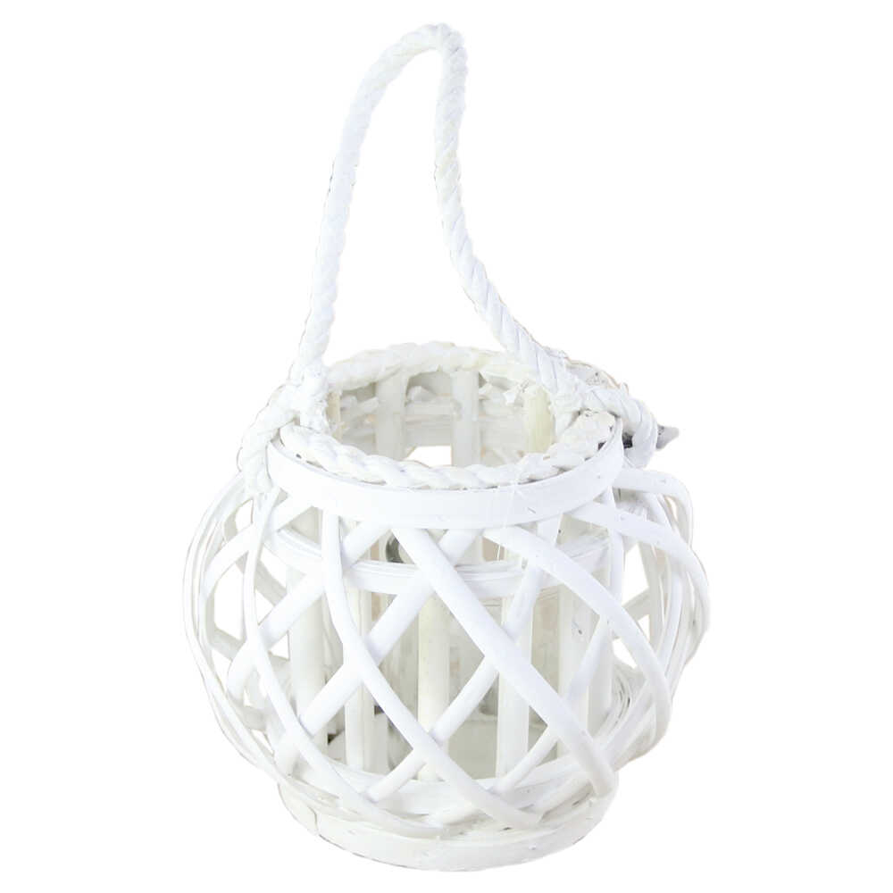 Felinar din rachita cu candela sticla 21x17 CM, Alb - Hontfar