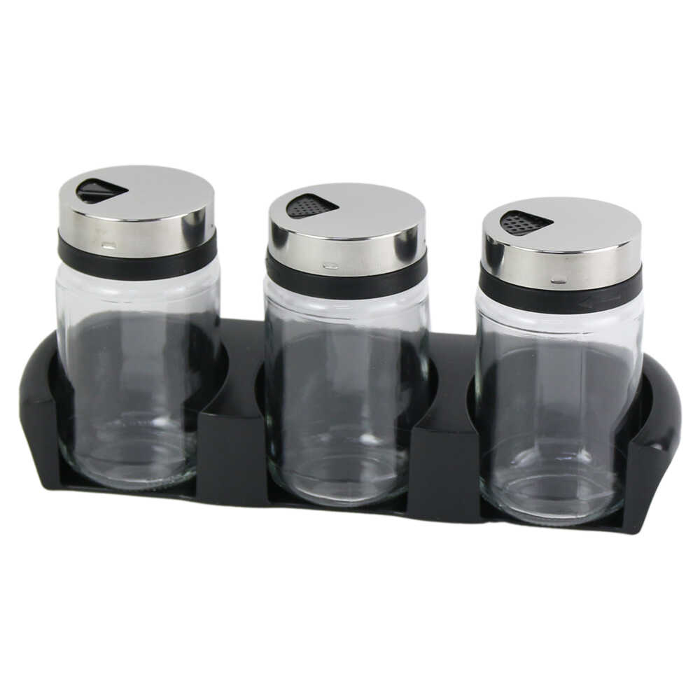 Set 3 recipiente condimente din sticla cu suport plastic 370 ml - Hontfar