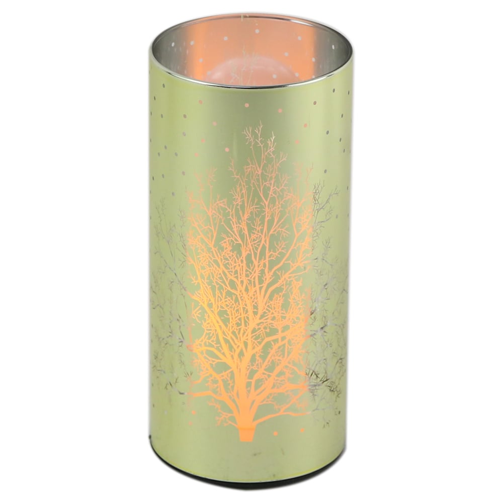 Lampa cilindrica din sticla cu lumini led 7x15 CM, Copac, auriu - Hontfar