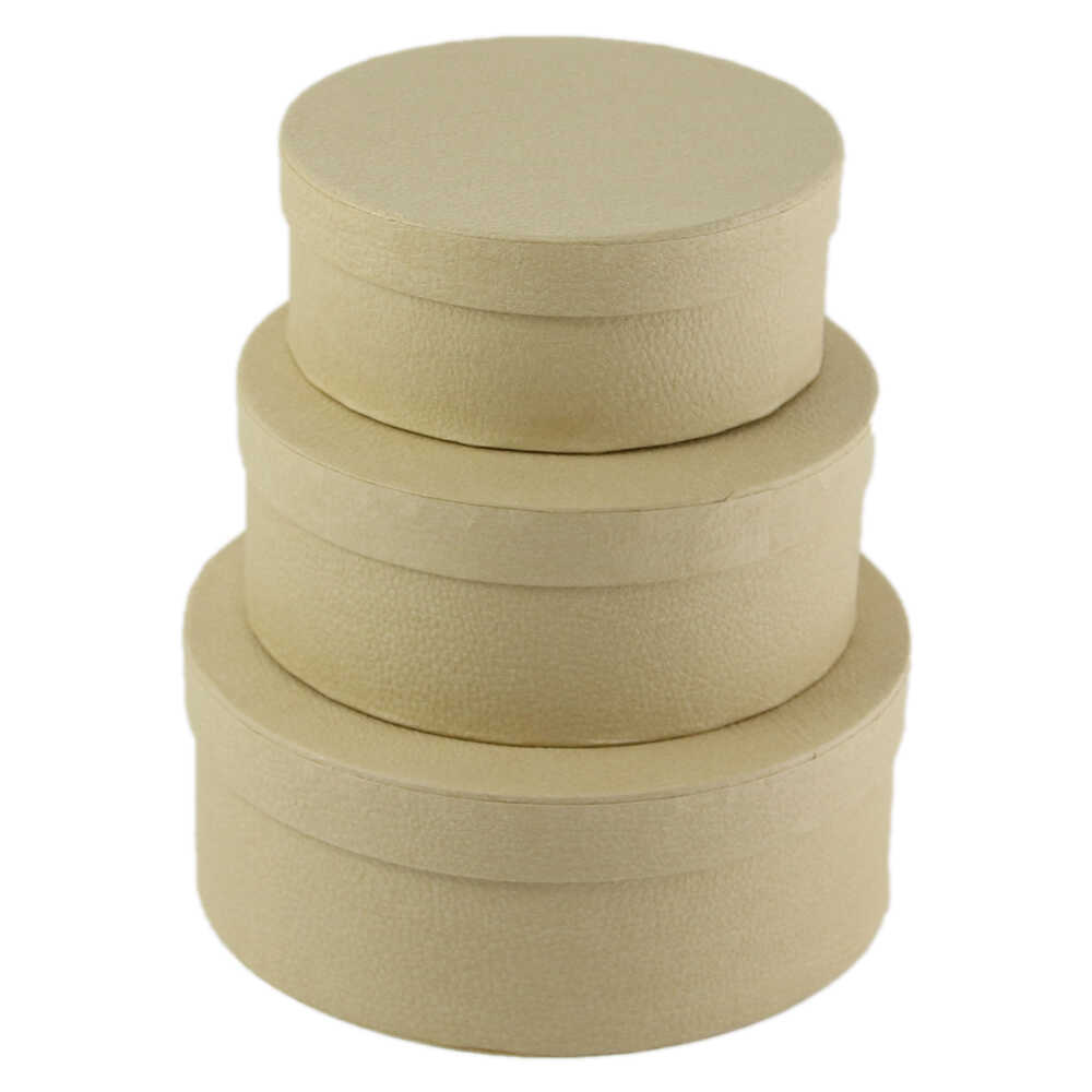 Set 3 cutii rotunde 20x8 CM, Bej, tip piele - Hontfar