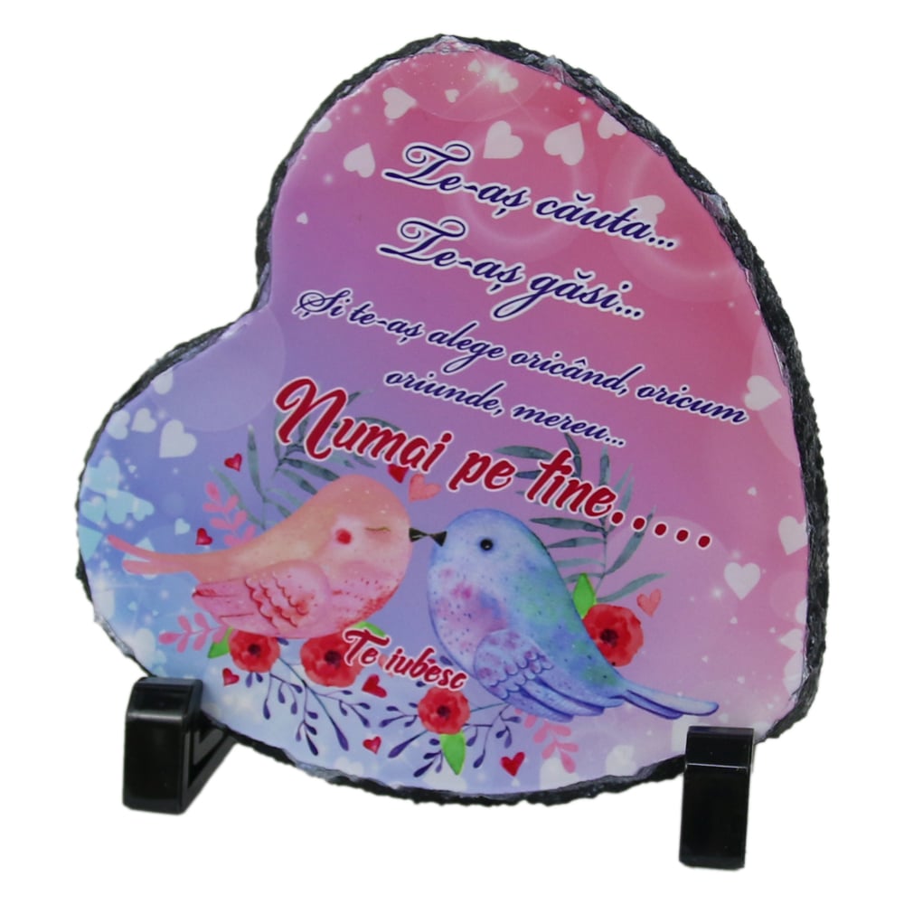 Placa ardezie "Te-as cauta..." 14 CM, Inima - Hontfar