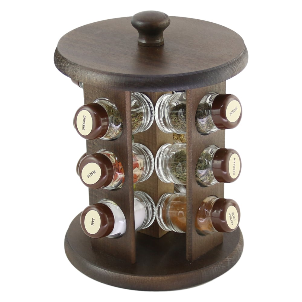 Set 12 Recipiente cu condimente cu suport din lemn 22x24 CM - Hontfar