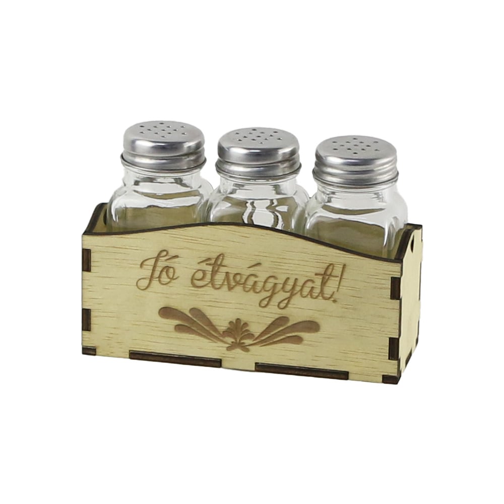 Set solnita si pipernita cu suport lemn "Jo Etvagyat" 13x9 CM - Hontfar