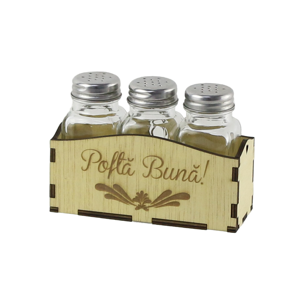 Set solnita si pipernita cu suport lemn "Pofta Buna" 13x9 CM - Hontfar
