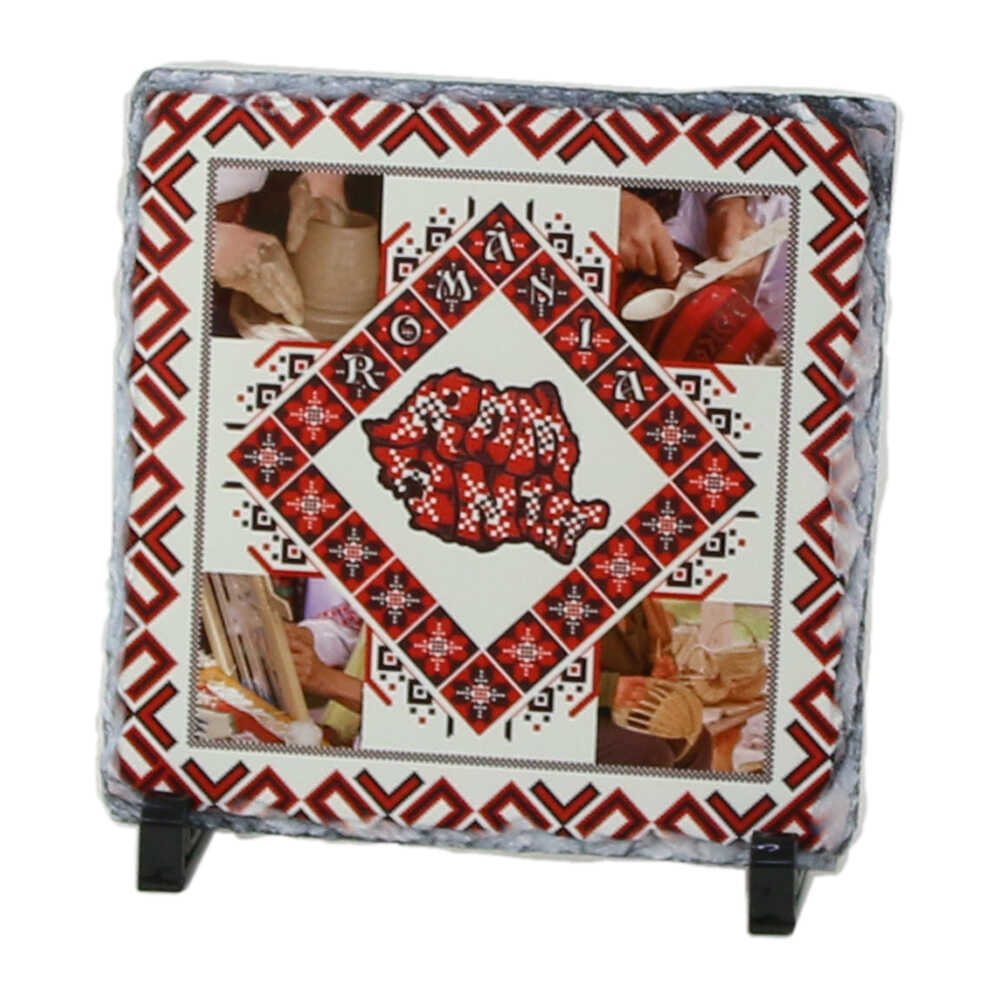 Placa ardezie "Romania" mestesugari 19x19 CM - Hontfar