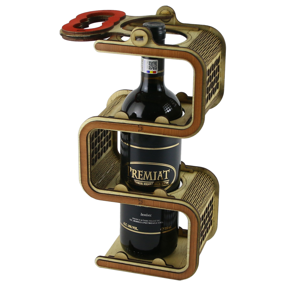 Suport lemn cu o sticla de vin 750 ml, Labirint - Hontfar