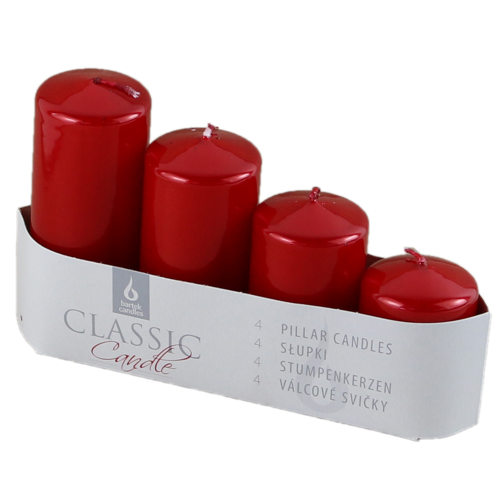 Set 4 lumanari advent Rosu metalizat, 5.5/7/8.5/10 CM, Classic Candle ...