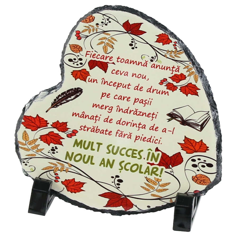 Placa ardezie "Mult succes in noul an scolar!" 14?14 CM, Inimioara ...
