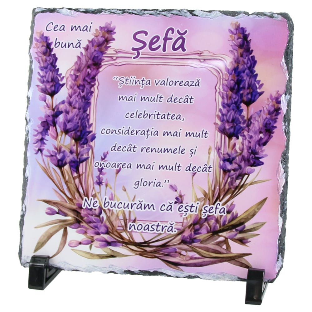 Placa ardezie "Cea mai buna Sefa" 19x19 CM, Lavanda - Hontfar