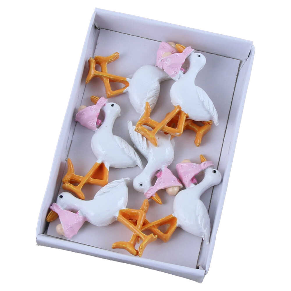 Set 6 decor Barza cu bebe din rasina 4.2 CM, roz, autoadezive - Hontfar