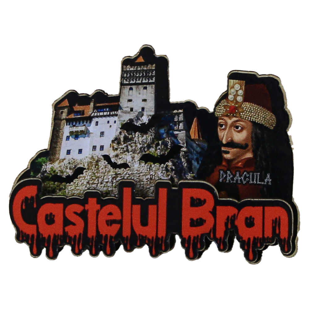 Magnet frigider din lemn "Castelul Bran" 8x6 CM, Dracula - Hontfar