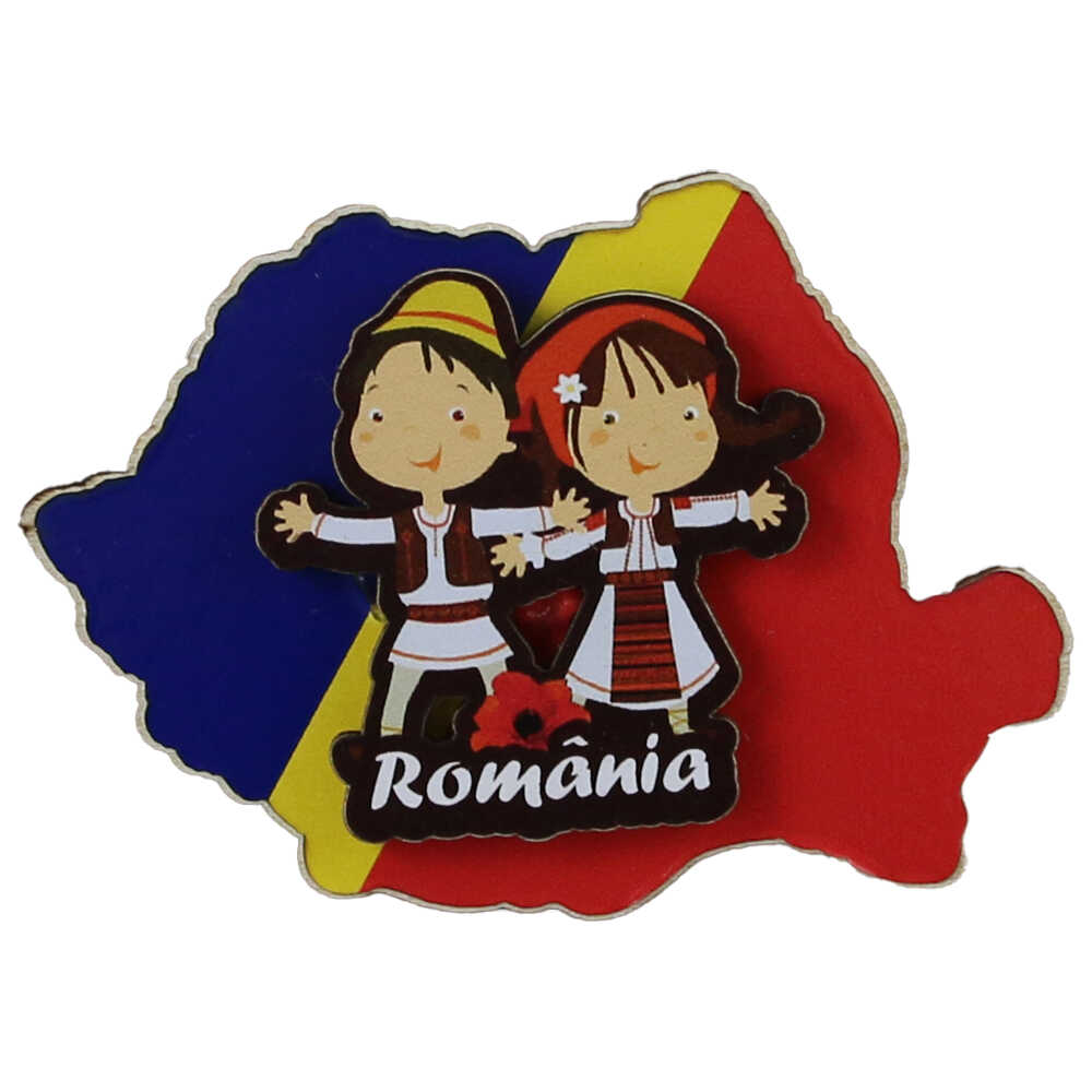 Magnet frigider din lemn "Romania" 9x7 CM, Harta Romaniei, Copii ...