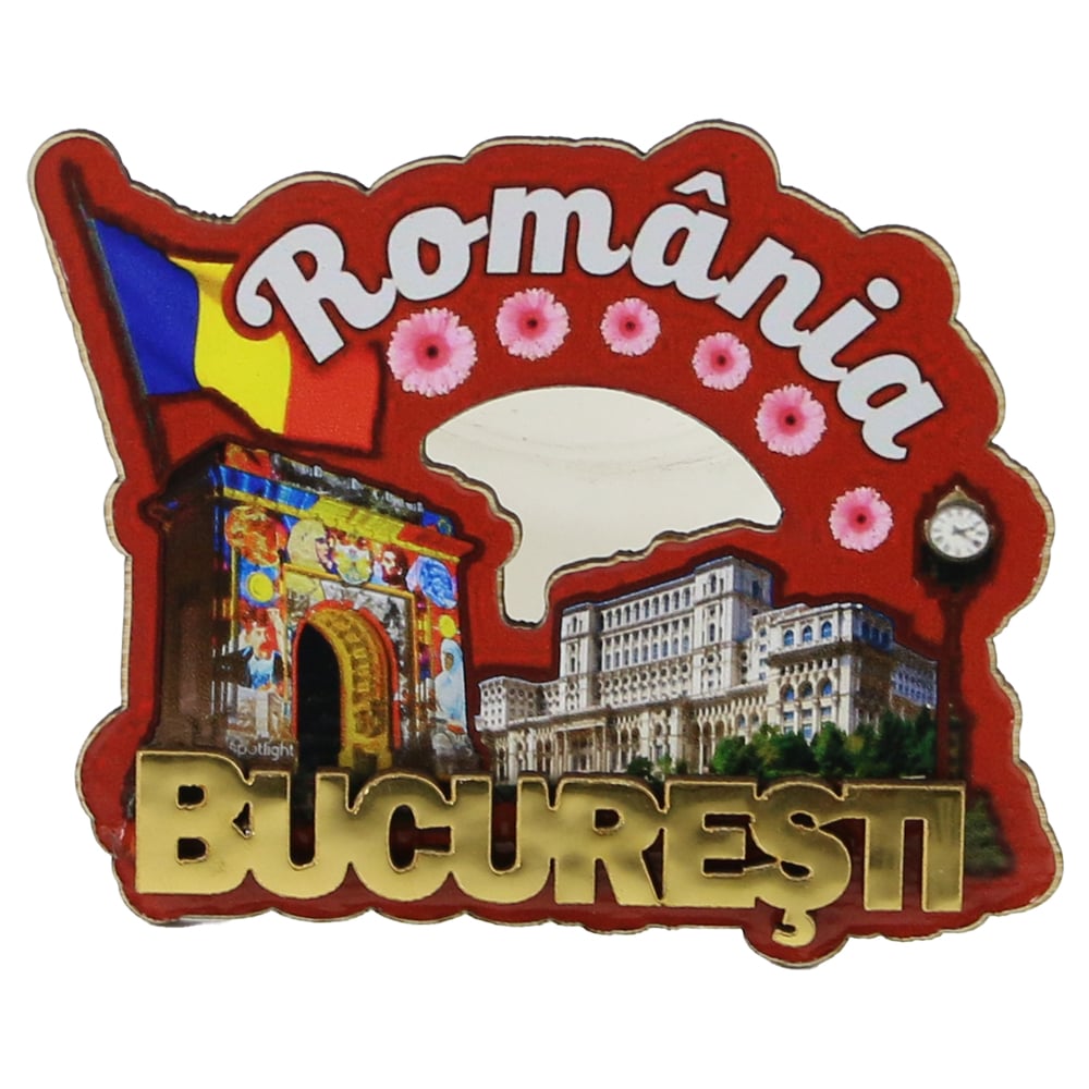 Magnet frigider din lemn "Bucuresti" 10x7 CM, Steag - Hontfar