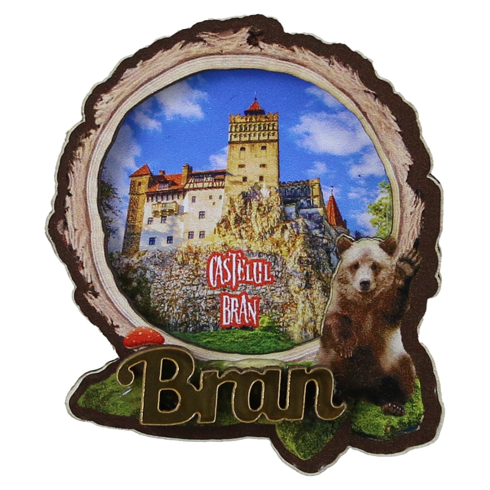 Magnet frigider din lemn "Castelul Bran" 7x8 CM, Urs - Hontfar