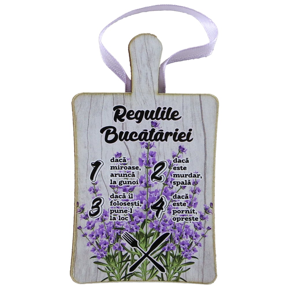 Magnet frigider din lemn "Regulile Bucatariei" 6x10 CM, Lavanda - Hontfar