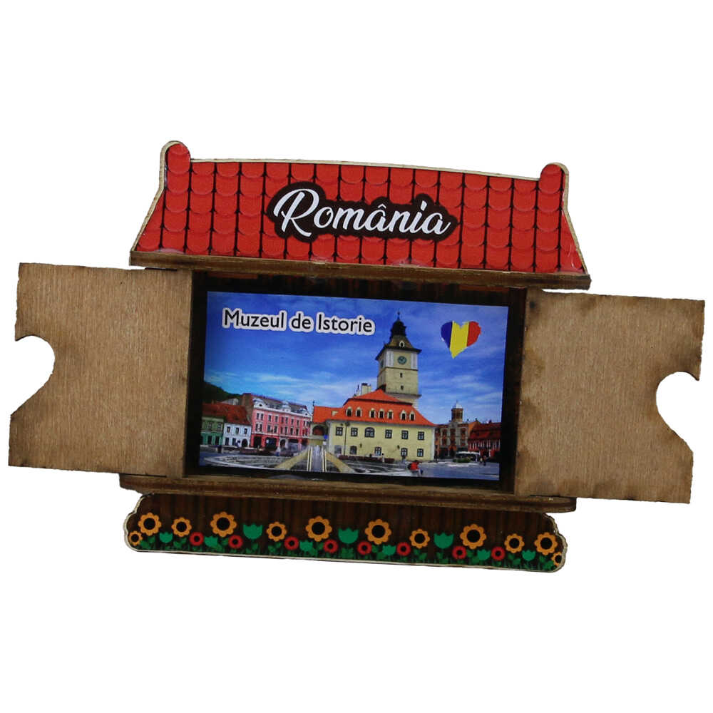 Magnet frigider din lemn "I love Brasov" 9/13.5x10 CM, Casuta - Hontfar