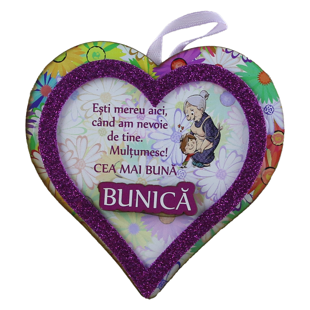 Magnet frigider din lemn Inima "Cea mai buna Bunica..." 11 CM - Hontfar