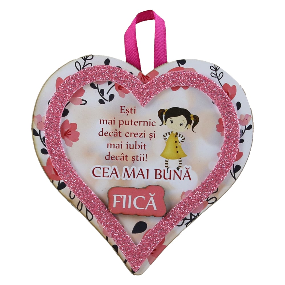 Magnet frigider din lemn Inima "Cea mai buna Fiica..." 11 CM - Hontfar
