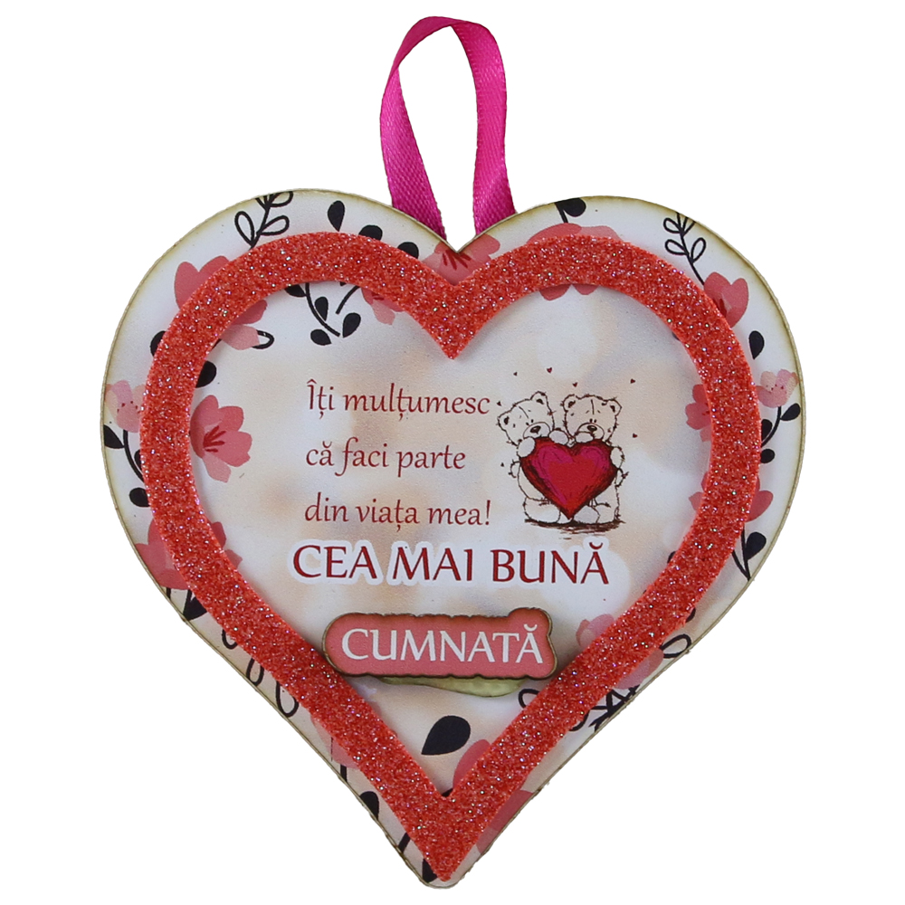 Magnet frigider din lemn Inima "Cea mai buna Sefa..." 11 CM - Hontfar