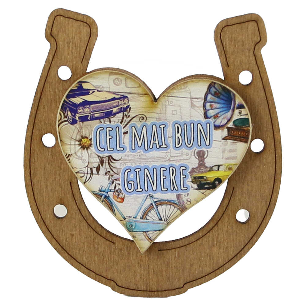 Magnet frigider din lemn "Cel mai bun Ginere" 7x8 CM, Potcoava - Hontfar