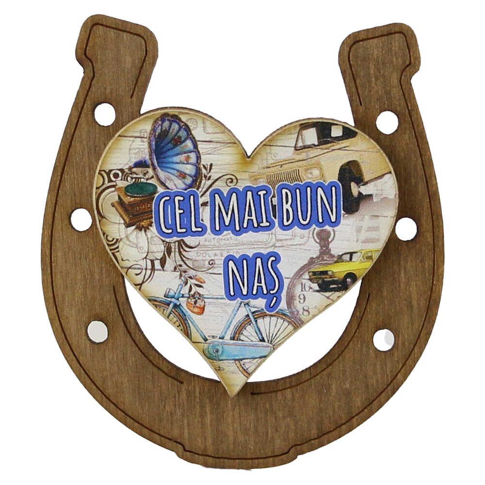 Magnet frigider din lemn "Cel mai bun Nas" 7x8 CM, Potcoava - Hontfar