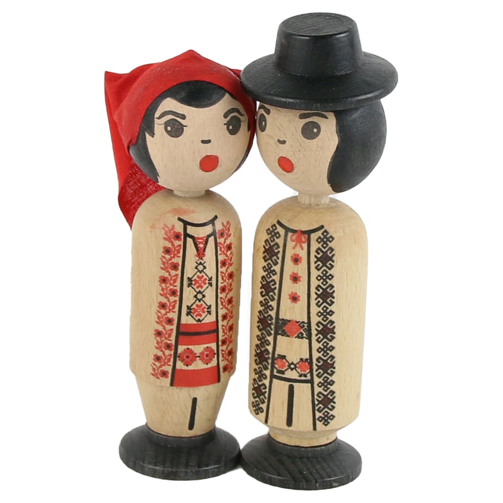 Figurine cu magnet, Pupaciosi, lemn pictat, Port Romanesc 12 CM - Hontfar