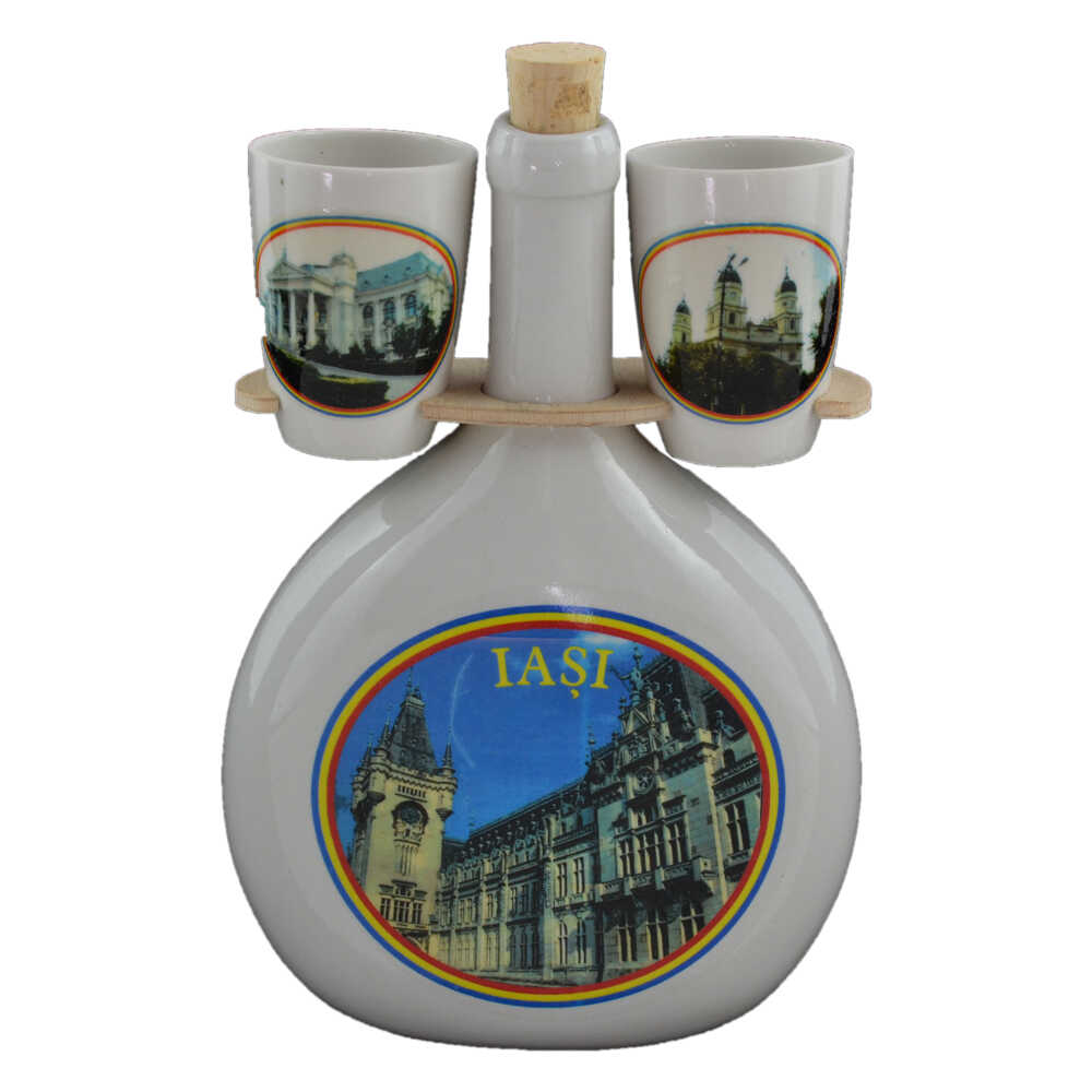 Plosca realizata din ceramica cu 2 pahare - Design Iasi - Hontfar