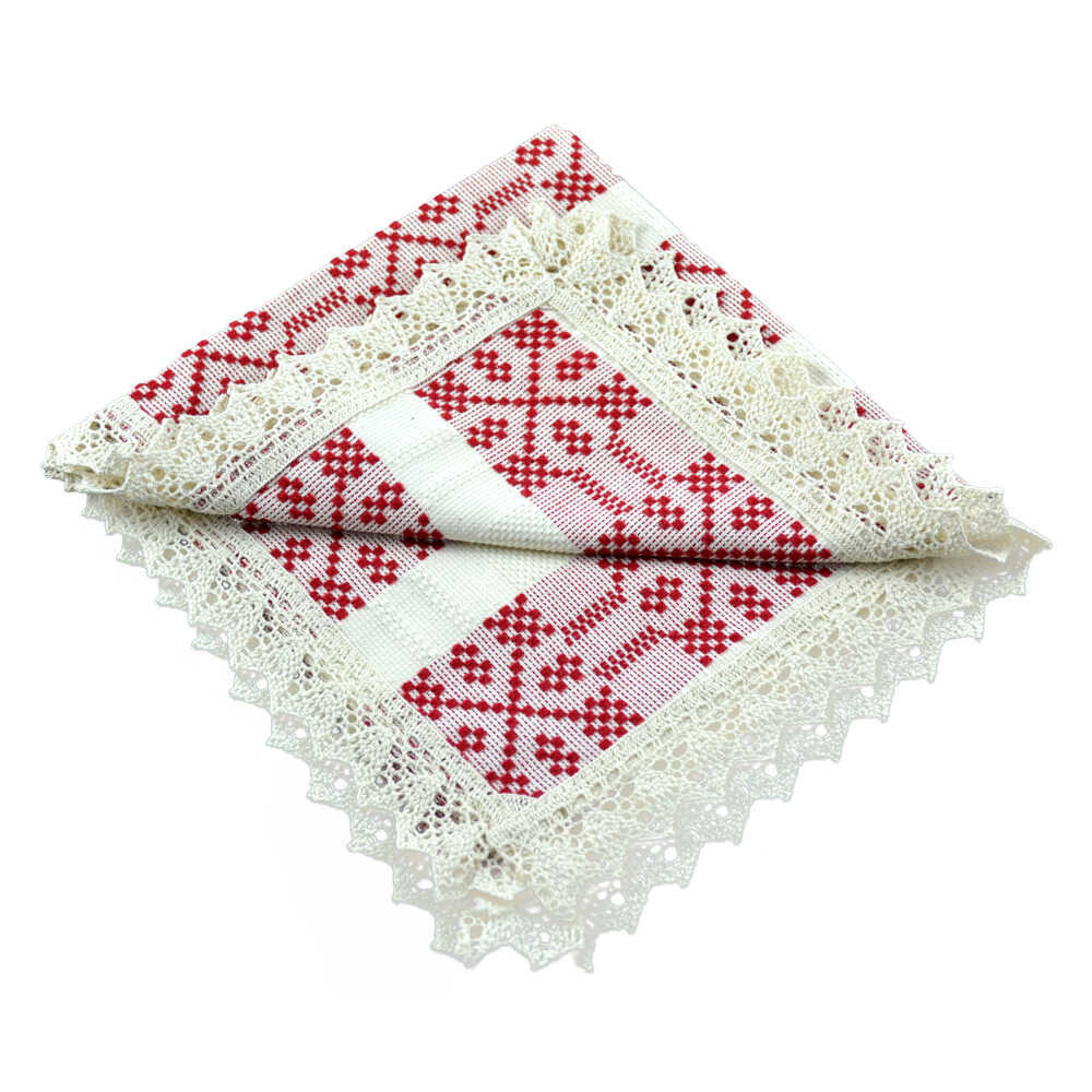 Servetel artizanat 40x40 CM Crem/Rosu, 80 % bbc, 20 % acril - Hontfar