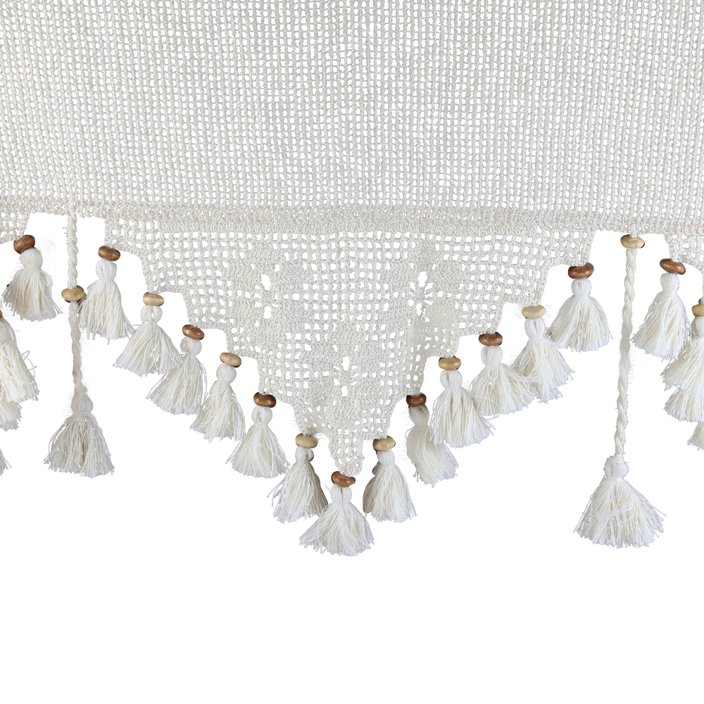 Perdea rustica din bumbac 140x180 CM, cu dantela si margele din lemn ...