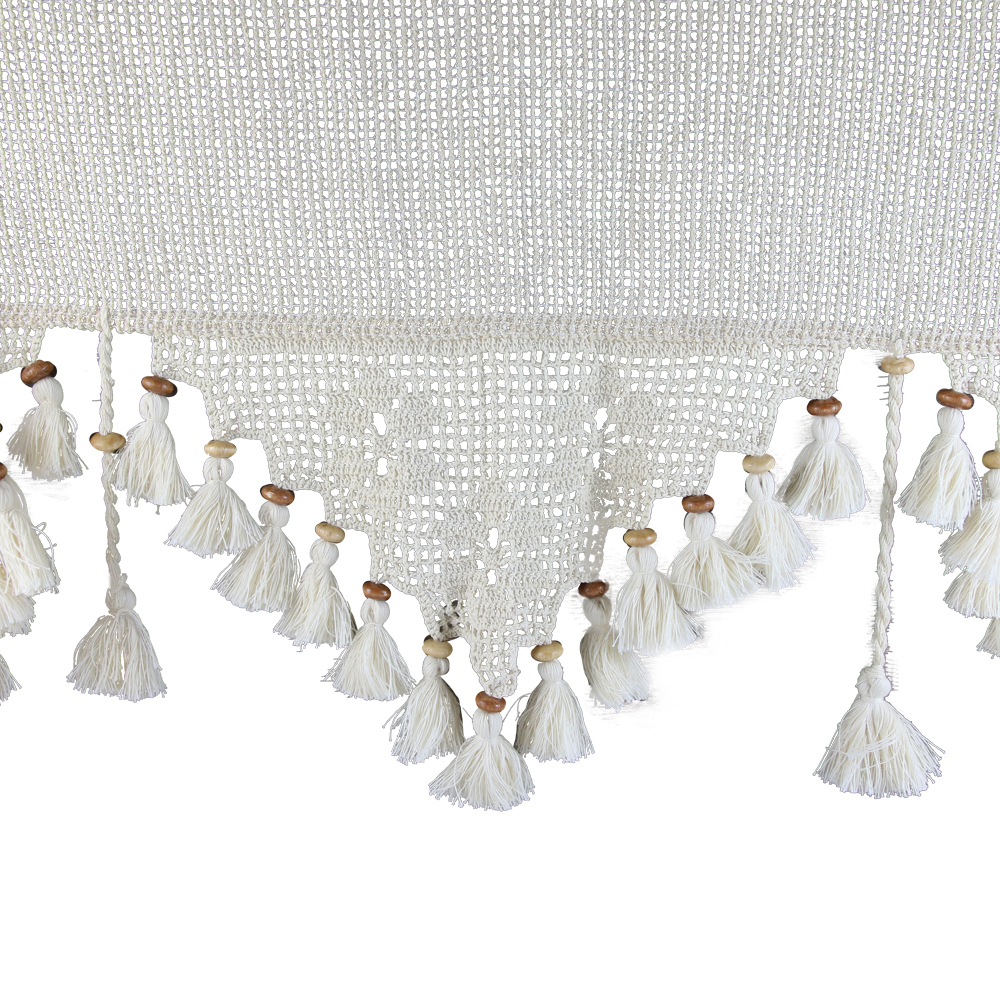 Perdea rustica din bumbac 160x180 CM, cu dantela si margele din lemn ...