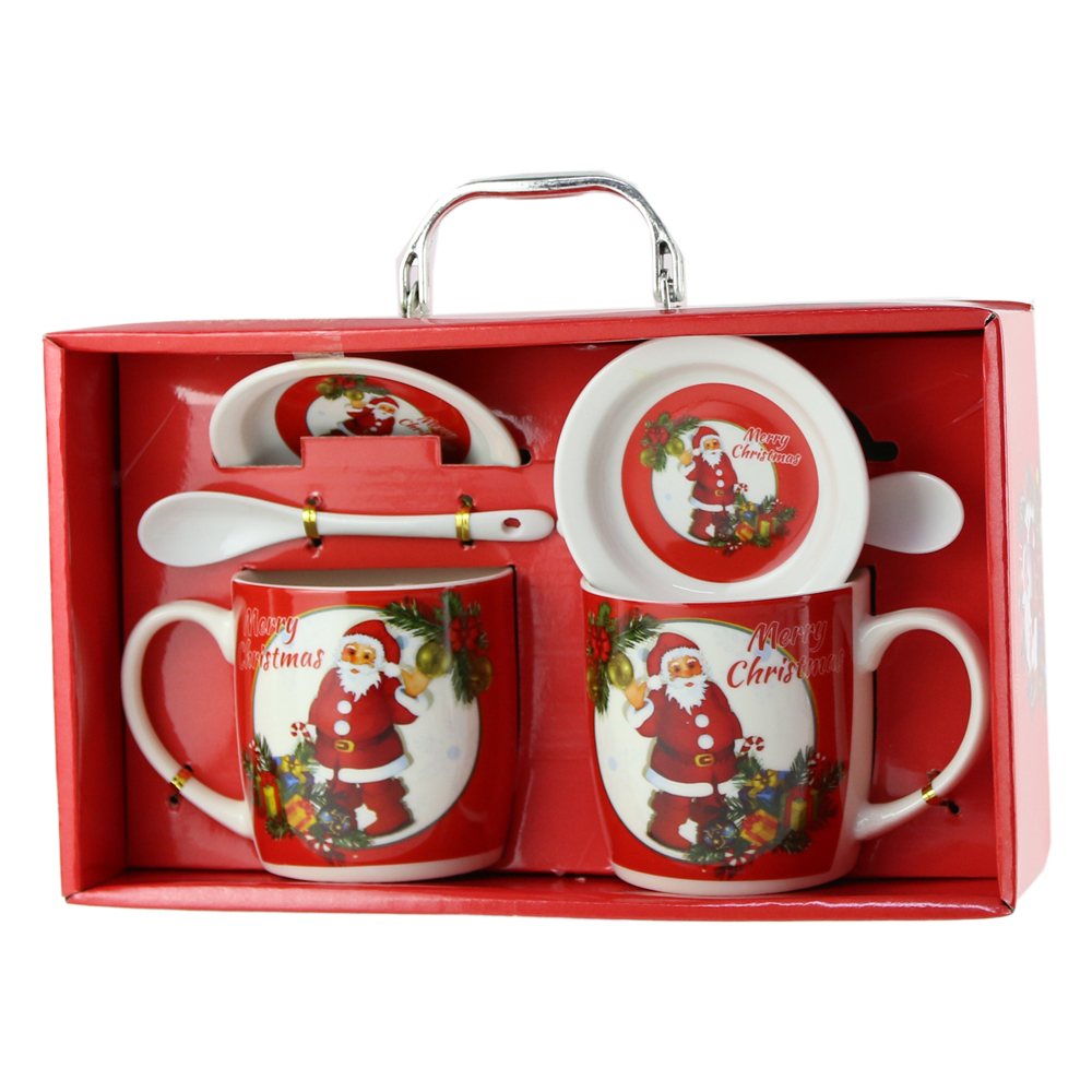 Set 2 cani, farfurii si lingurite din ceramica 330 ml , "Merry ...